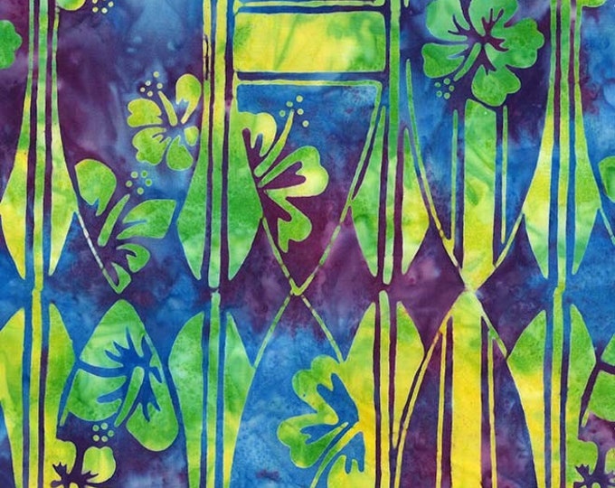 Michael Miller Monstera Leaves Tropical Batik BT8512-CYPR-D Green Blue ...