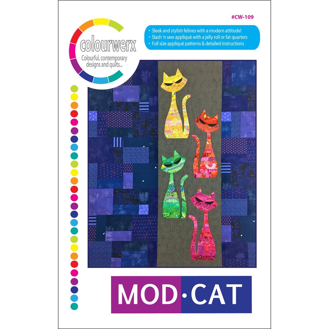 MOD CAT Quilt Pattern - Colourwerx - Colorful Contemporary Modern ...