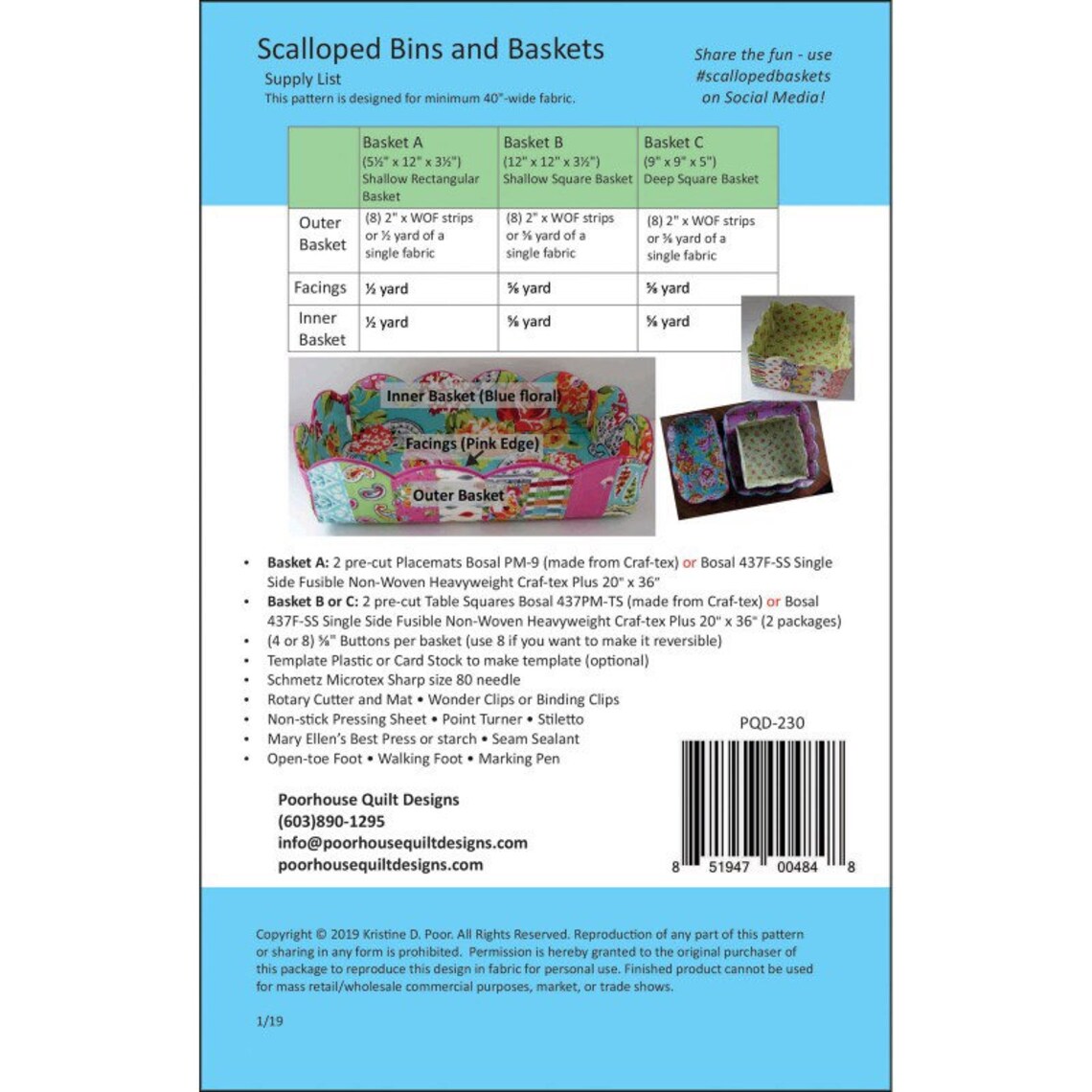 SCALLOPED BASKETS Sewing Pattern by Kristine Poor for Poorhouse Quilt ...