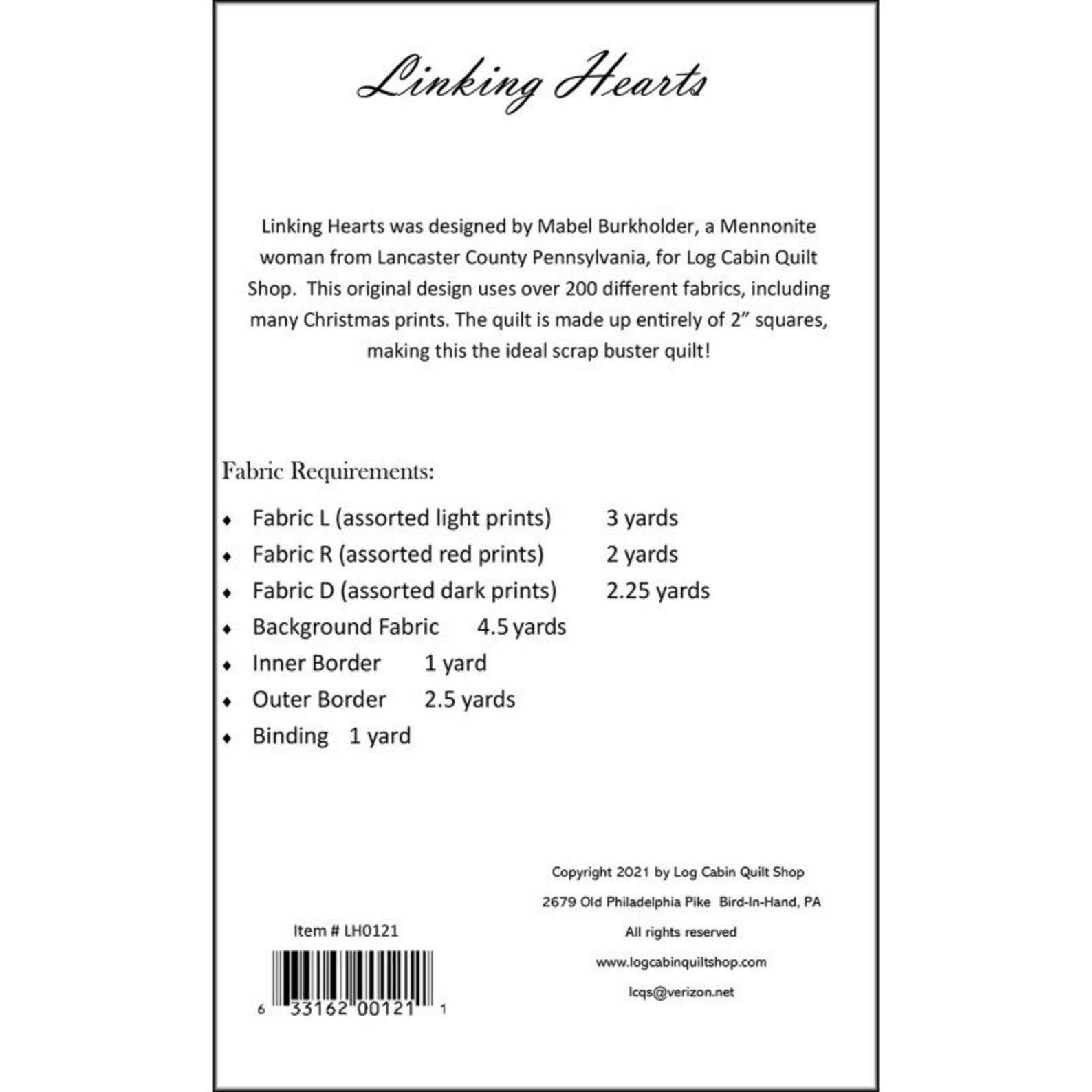 LINKING HEARTS Quilt Pattern - Mabel Burkholder - Log Cabin Quilt Shop ...