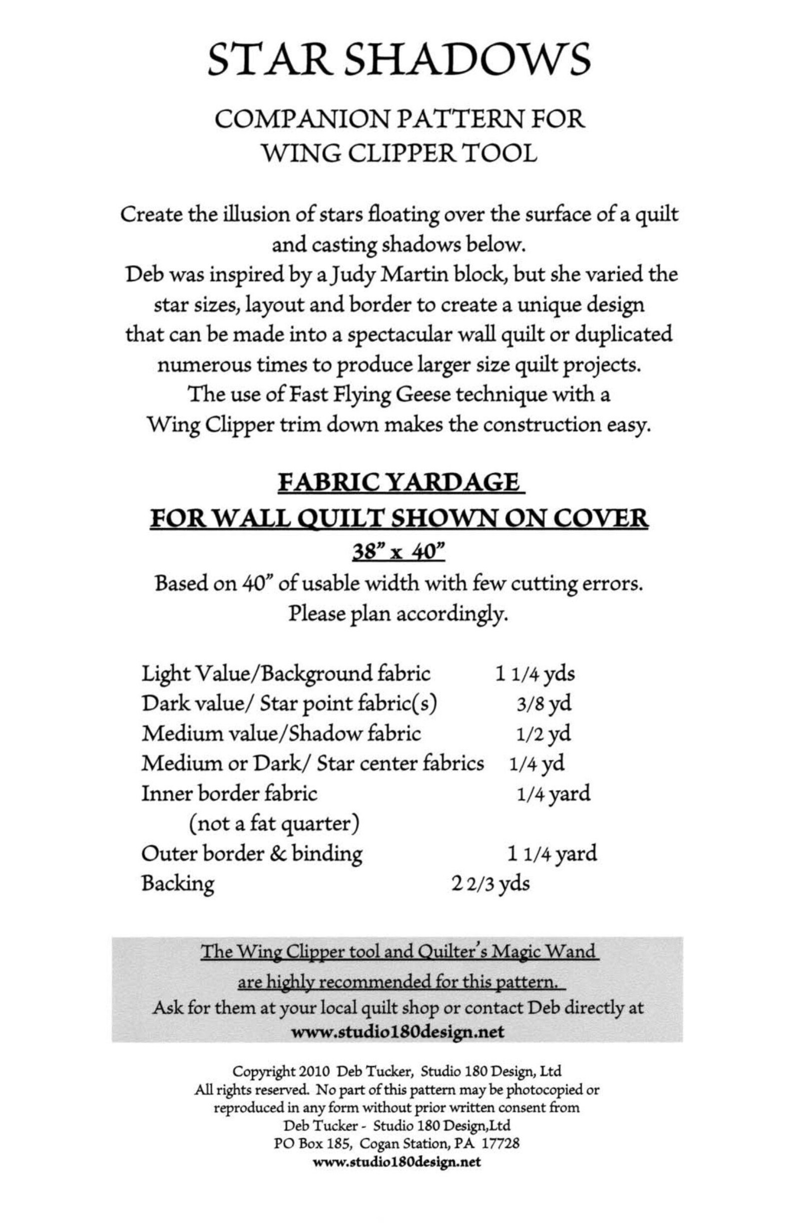 STAR SHADOWS Quilt Pattern - Deb Tucker - Studio 180 Design - Wing ...