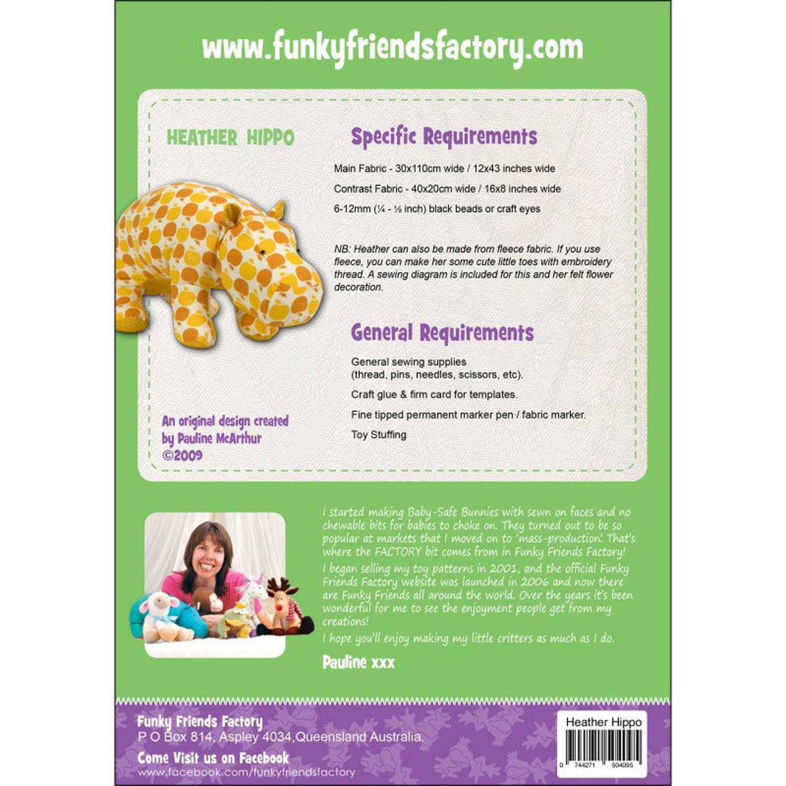HEATHER HIPPO - Stuffed Animal Toy Sewing Pattern - Pauline Mcarthur ...