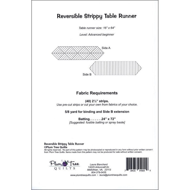 REVERSIBLE STRIPPY Table Runner Pattern Plum Tree Quilts - Etsy