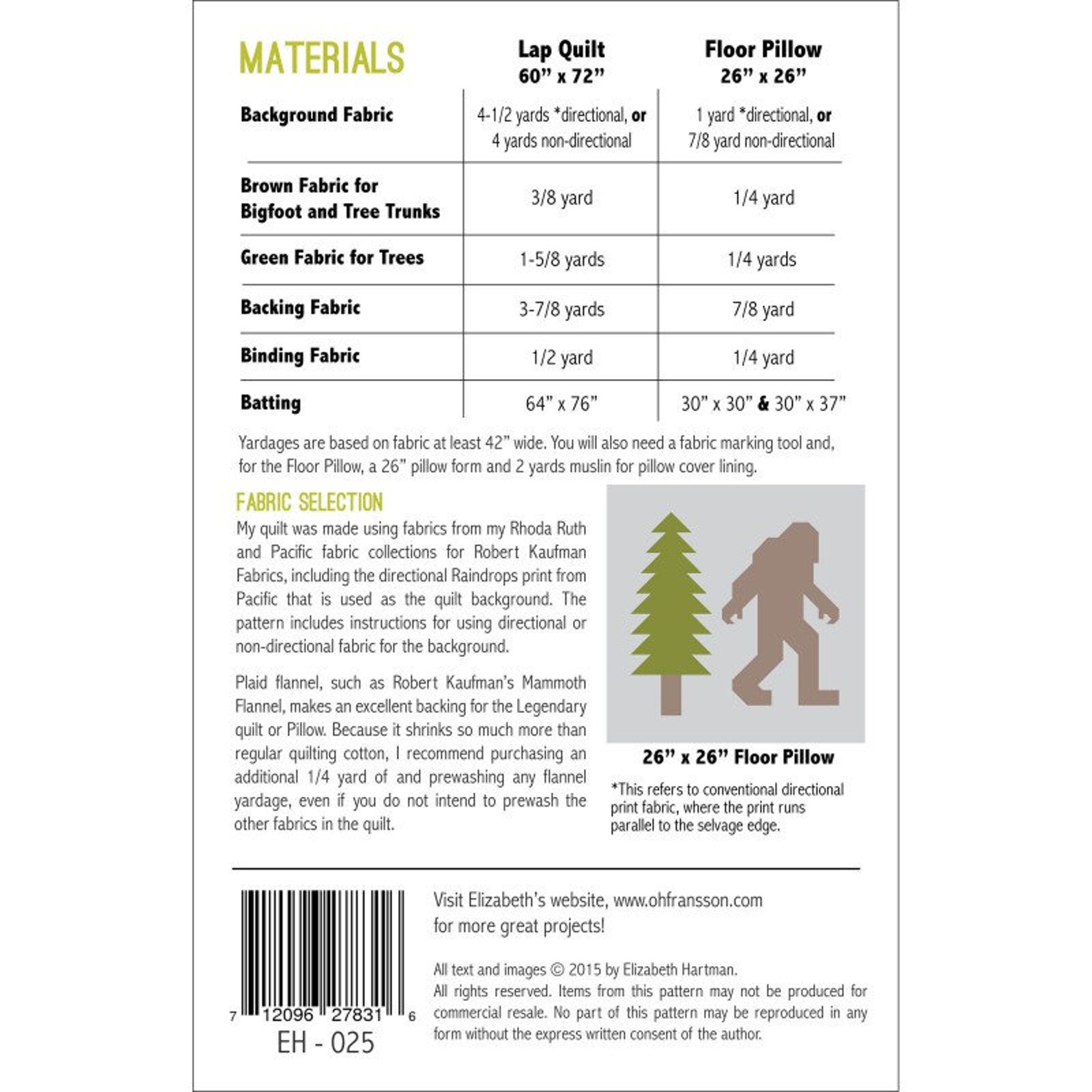 LEGENDARY Quilt Pattern - Elizabeth Hartman - EH025 - Bigfoot Sasquatch ...