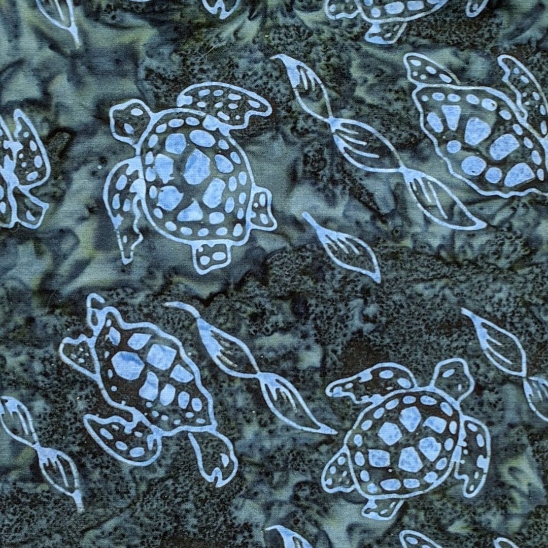Batik Textiles - 5330 - Navy Blue Sea Turtles - Coral Reef Deep Dark ...