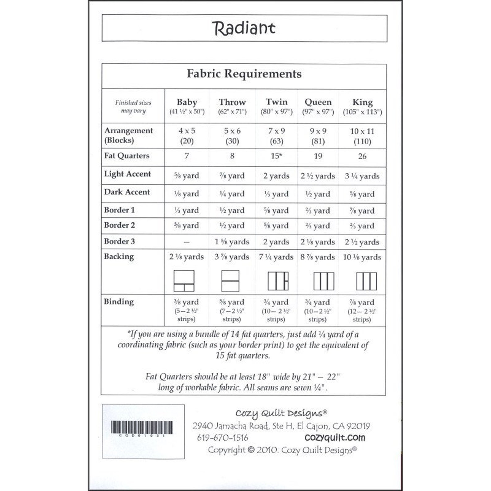 RADIANT Quilt Pattern - Daniela Stout - Cozy Quilt Designs Fat Quarters ...