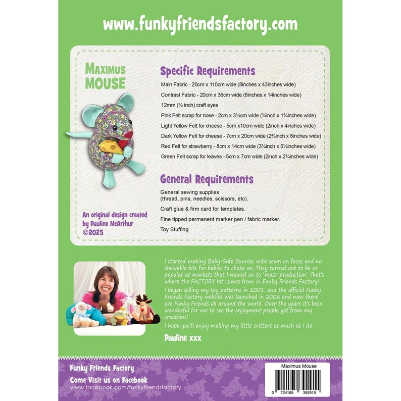 MAXIMUS MOUSE - Stuffed Animal Toy Sewing Pattern - Pauline Mcarthur - Funky Friends Factory ...