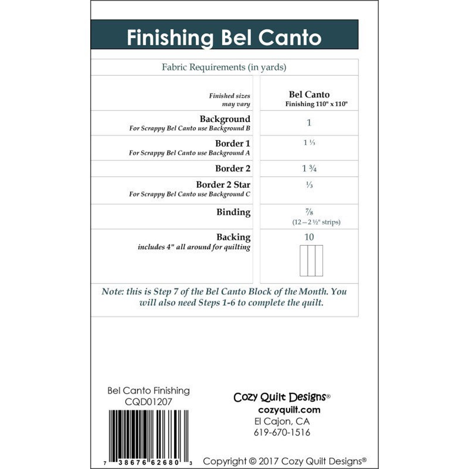 FINISHING BEL CANTO B.O.M. Quilt Pattern Daniela Stout - Etsy