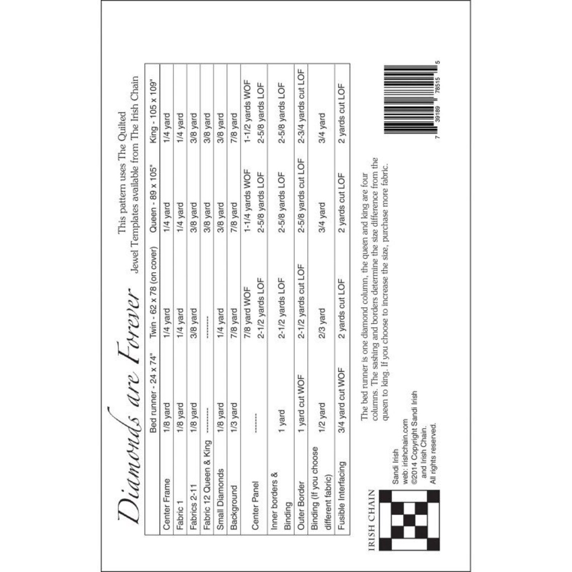 DIAMONDS ARE FOREVER Quilt Pattern Irish Chain Sandi Irish - Etsy