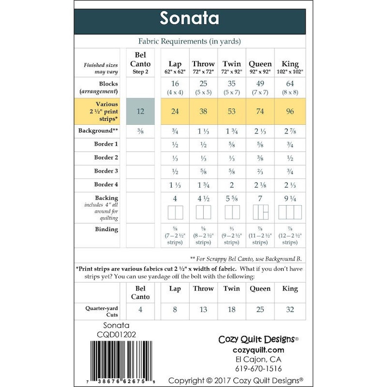 SONATA (bel Canto Step 2) B.O.M. Quilt Pattern by Daniela Stout for ...