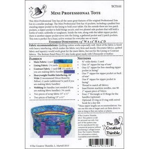MINI PROFESSIONAL TOTE Sewing Pattern Laura Martell the Creative Thimble TCT111 Bag Purse ...