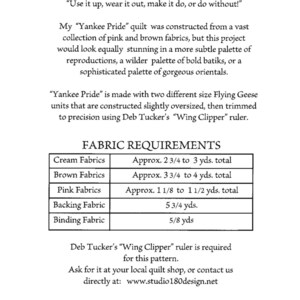 YANKEE PRIDE Quilt Pattern - Deb Tucker - Studio 180 Design - Wing ...