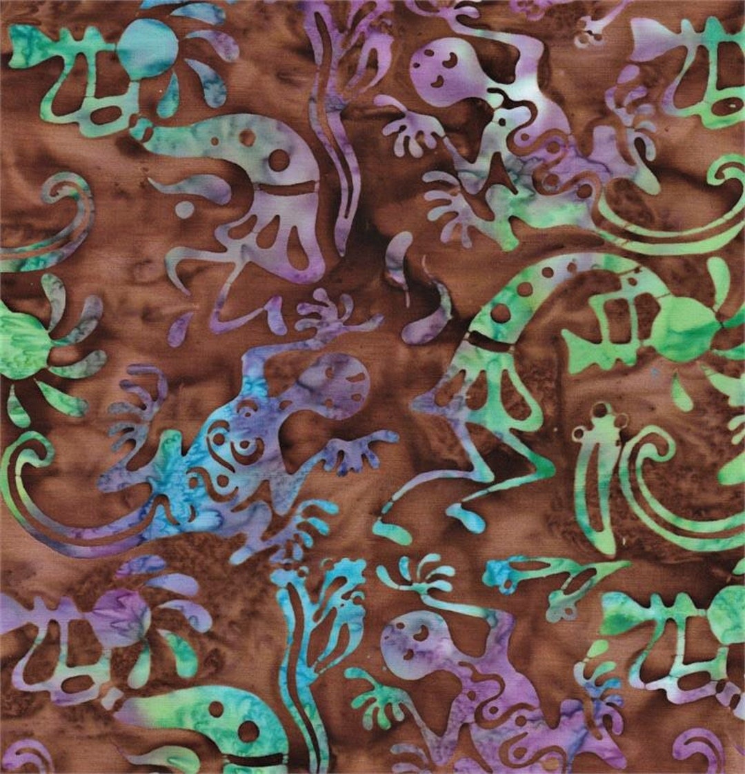 Batik Textiles 5216 Brown Kokopelli Lizard Multi Desert Blooms Fabric ...