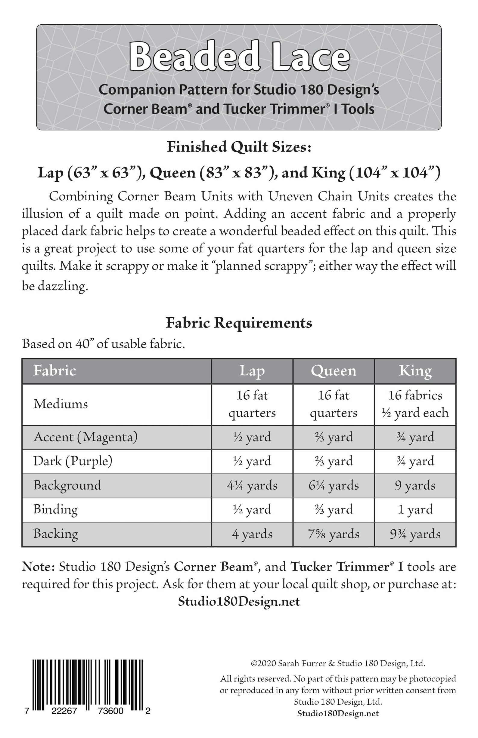 BEADED LACE Modern 180 Quilt Pattern - Sarah Furrer - Studio 180 Design ...