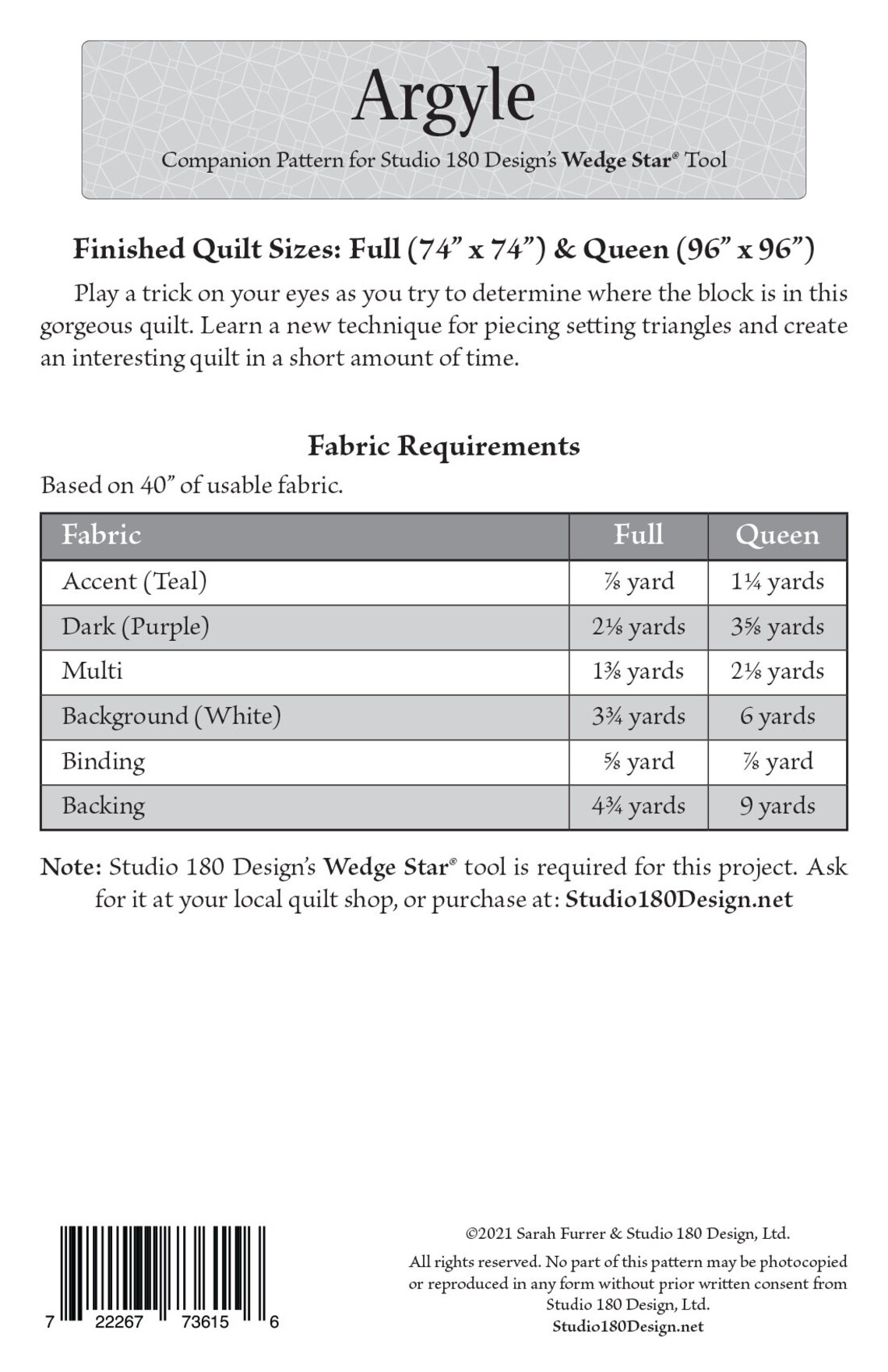 ARGYLE Quilt Pattern Sarah Furrer Studio 180 Design - Etsy