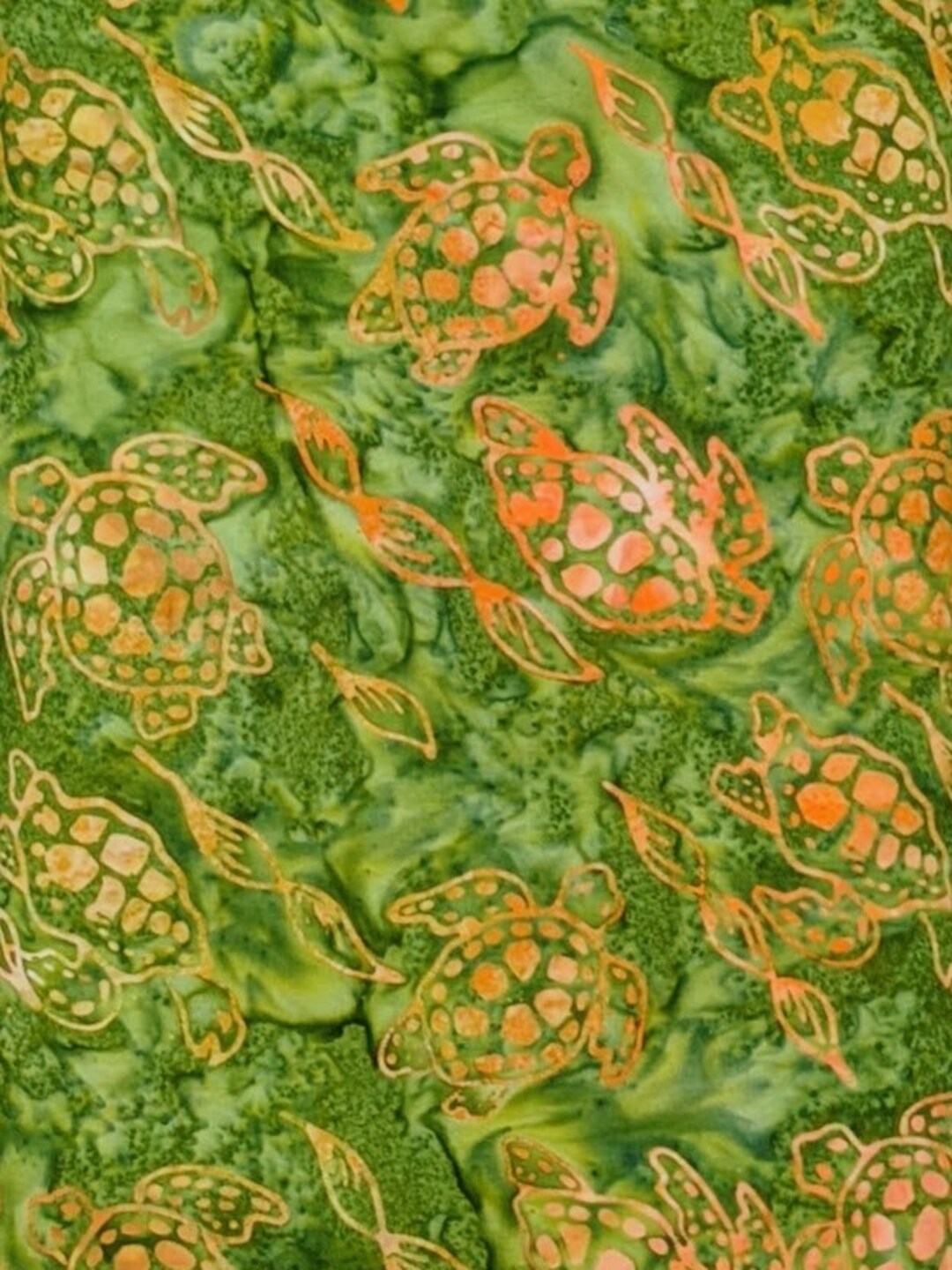 Batik Textiles 5322 Green Orange Sea Turtle Seaweed - Etsy