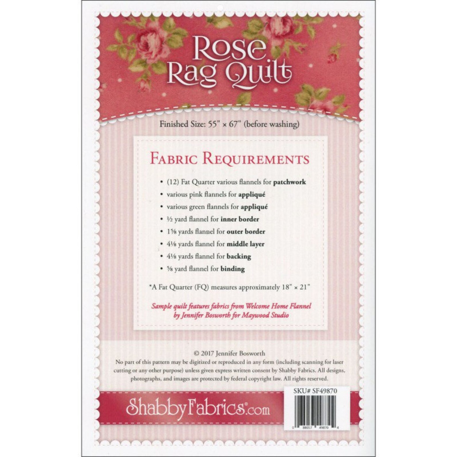 ROSE RAG Quilt Pattern by Jennifer Bosworth for Shabby Fabrics SHF49870 ...