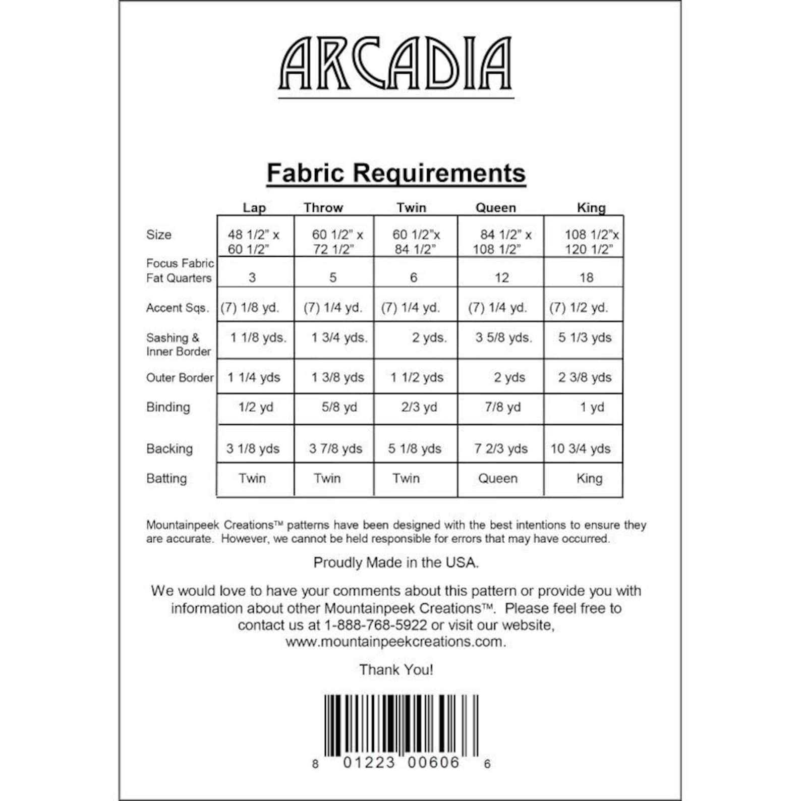 ARCADIA Quilt Pattern - Kari Nichols - Mountainpeek Creations 332 - Fun ...