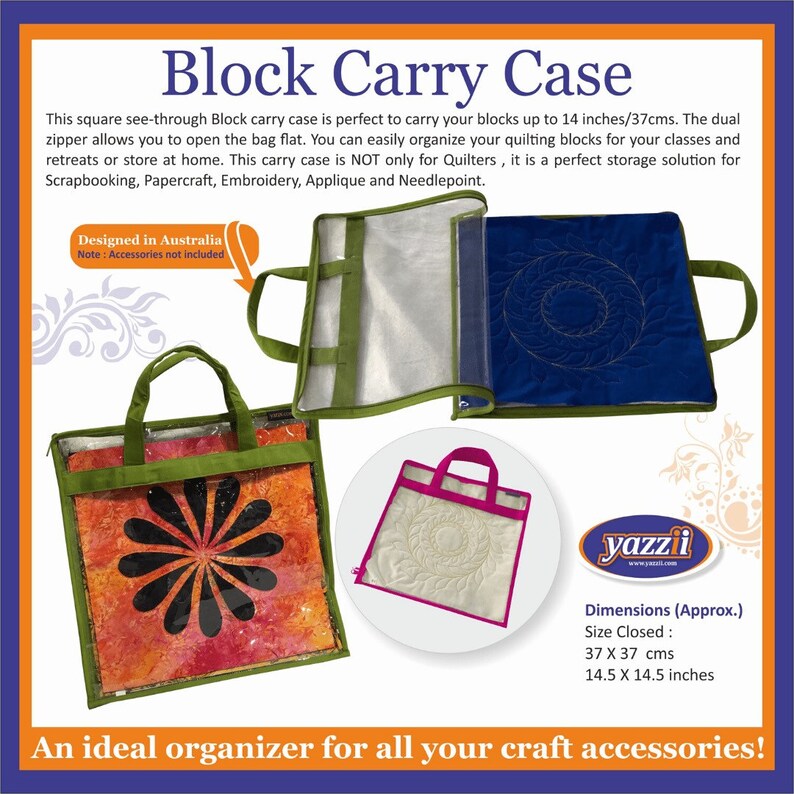 BLOCK CARRY CASE Black - Yazzii - 14.5” Quilt Block Carry Case Tote ...