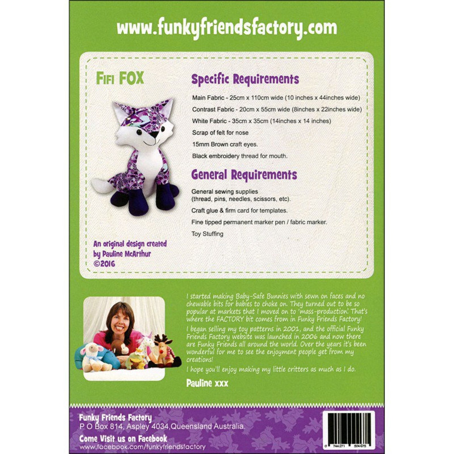 FIFI FOX - Stuffed Animal Toy Sewing Pattern - Pauline Mcarthur - Funky ...