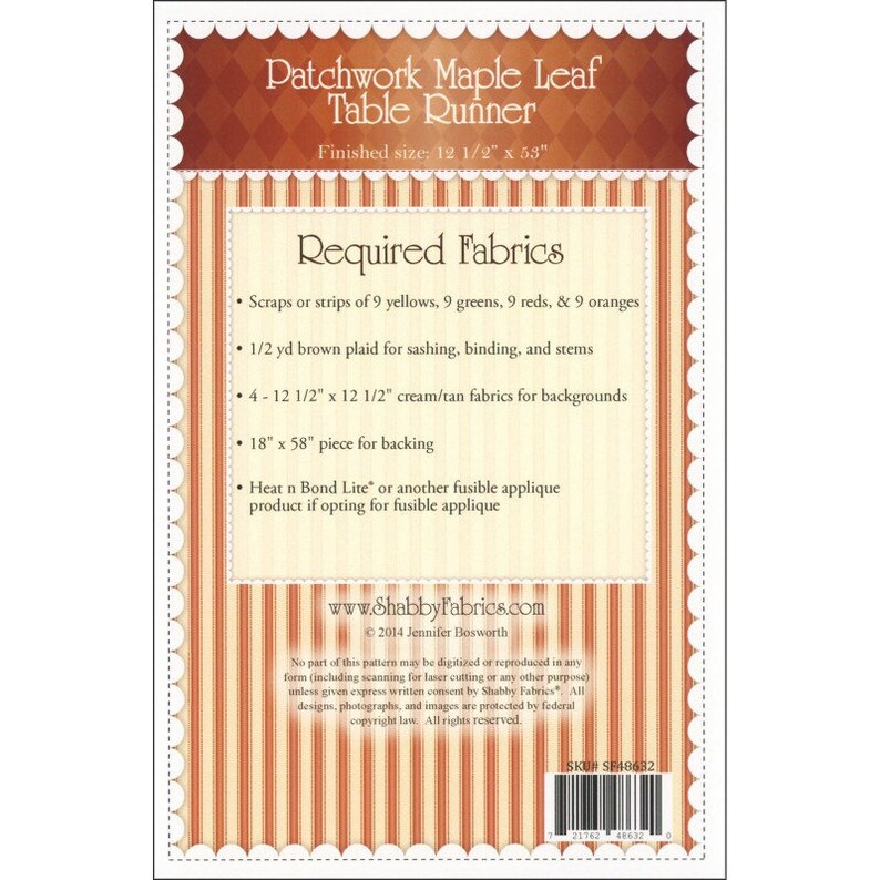 PATCHWORK MAPLE LEAF Table Runner Pattern by Shabby Fabrics | Etsy