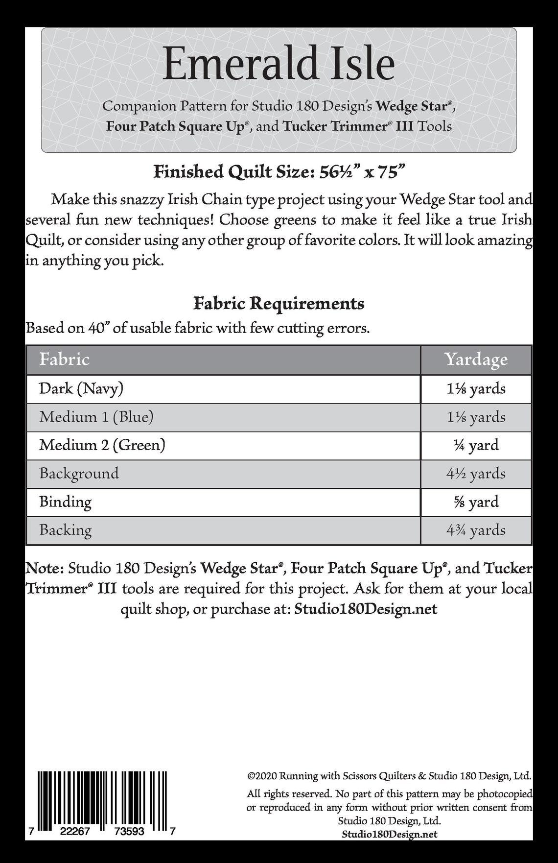 EMERALD ISLE Quilt Pattern - Running W/ Scissors - Studio 180 Design ...