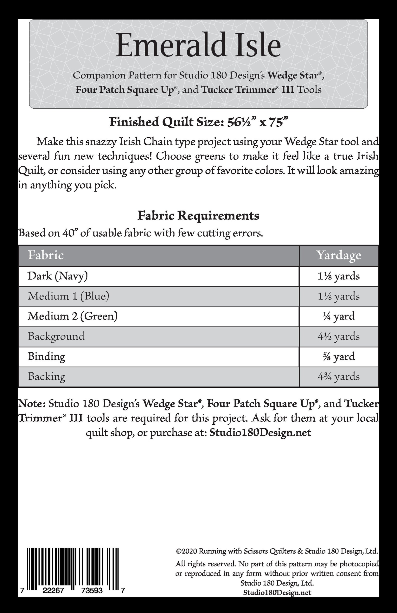 EMERALD ISLE Quilt Pattern - Running W/ Scissors - Studio 180 Design ...
