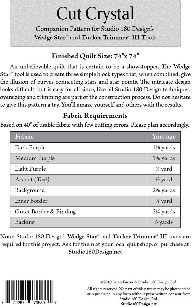 CUT CRYSTAL Quilt Pattern Sarah Furrer Studio 180 Design | Etsy