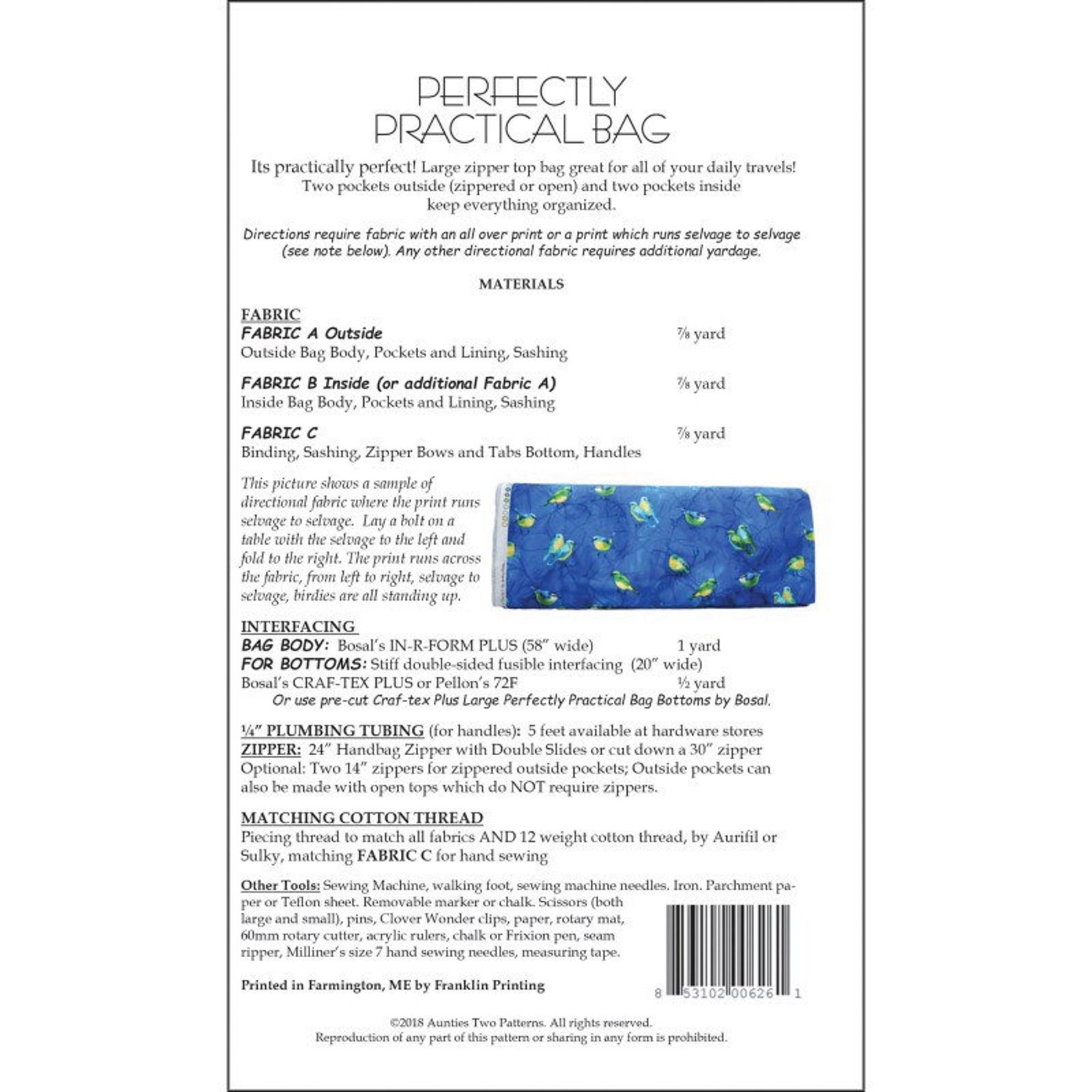 A PERFECTLY PRACTICAL BAG Sewing Pattern Auntie's Two - Etsy