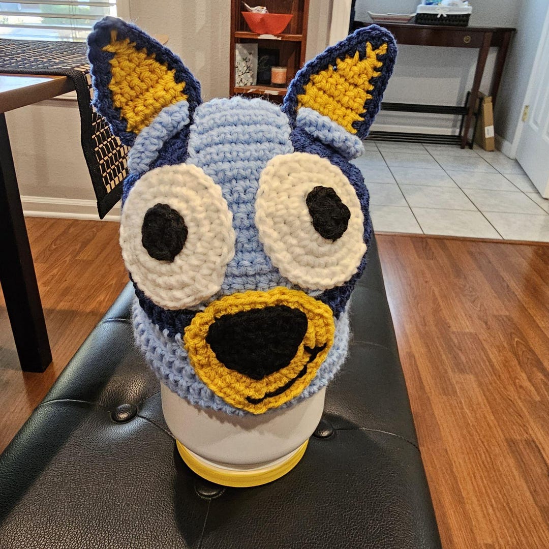 Bluey Inspired Crochet Beanie: Handmade Cartoon Dog Kids Halloween ...