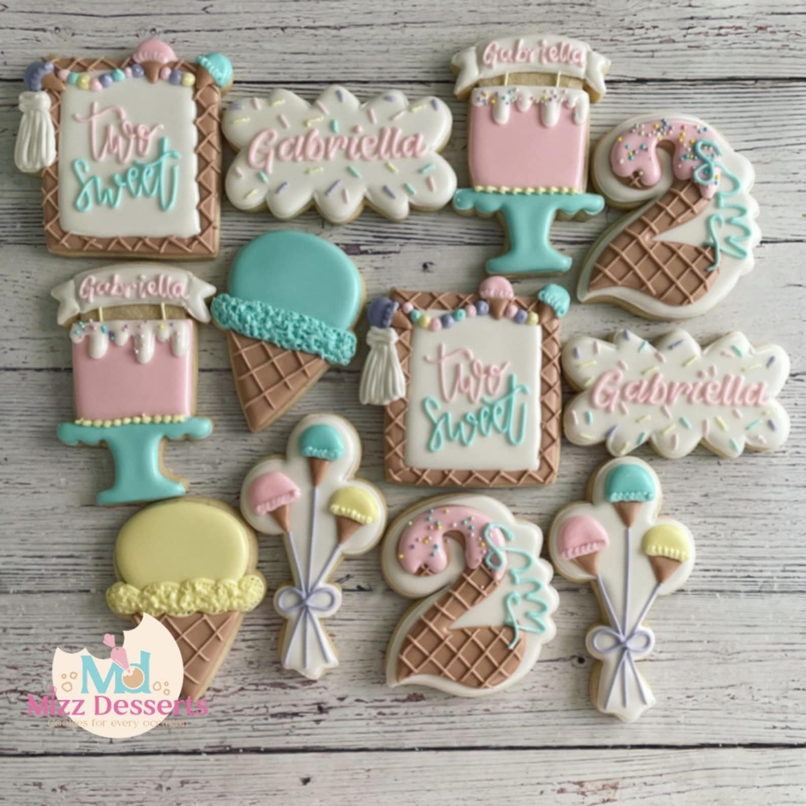 Two Sweet 2nd Birthday Ice Cream Birthday Cookies - Etsy