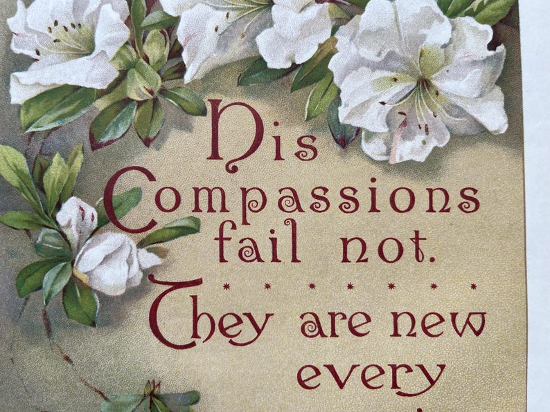 GENUINE ANTIQUE Illustrated Bible Verse Laments 3 Verses 22 and 23 "his ...