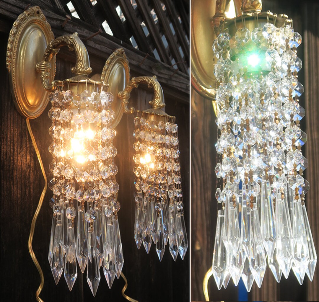 Pair Vintage Small Sized Sconces French Brass Bronze Fountain Waterfall ...