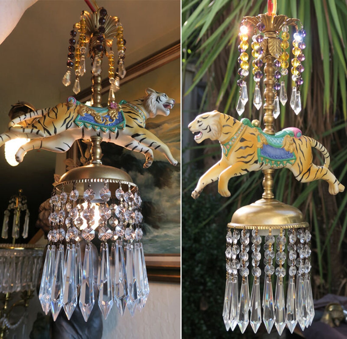 Porcelain Tiger Carousel Lamp Swag Chandelier Vintage Amethyst | Etsy