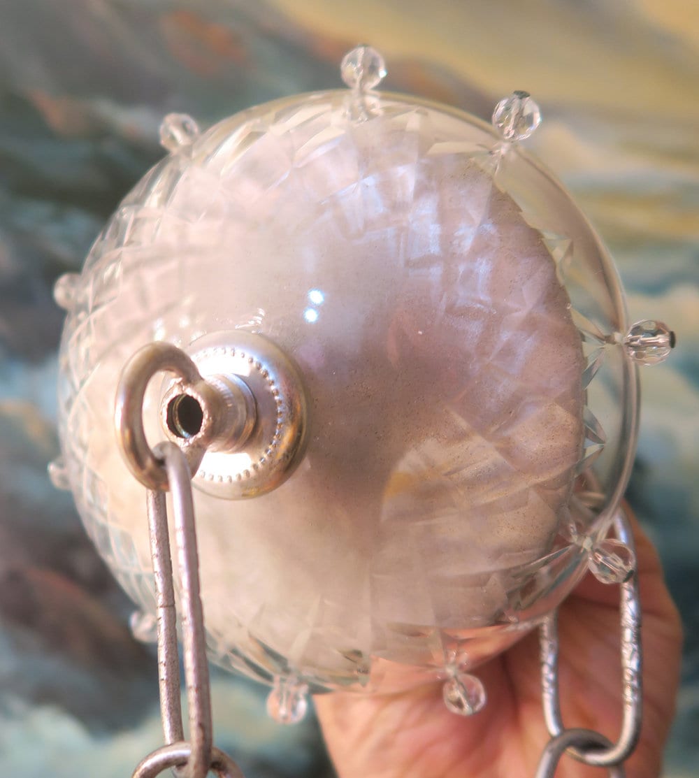 Crystal Canopy Ceiling Part Vintage GLASS Lamp Chandelier Beads Silver ...