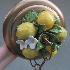 9" Vintage Gilt Tole Canopy Lamp Chandelier Part Italy Medallion Lemon ...