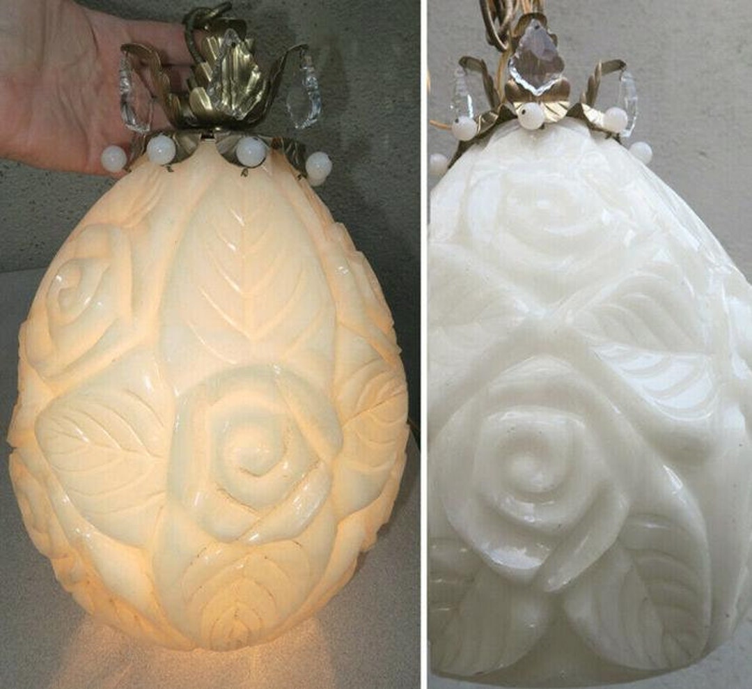 Barbola Rose Carved Alabaster Kitchen Island Vintage Beaded Lamp Italy ...