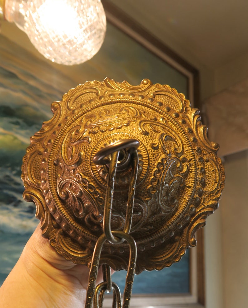 Vintage Cast Brass Bronze Canopy Ceiling Cap Lamp Chandelier Part SPAIN ...