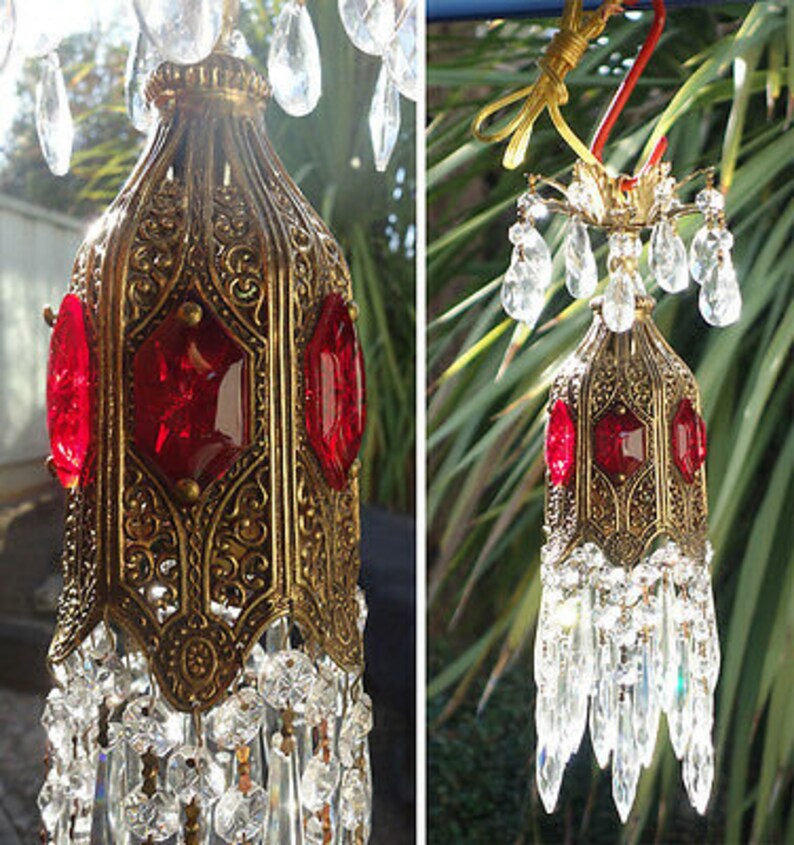 1 Ruby Jeweled Tulip Filigree Mini Crystal Lamp Vintage Chandelier ...
