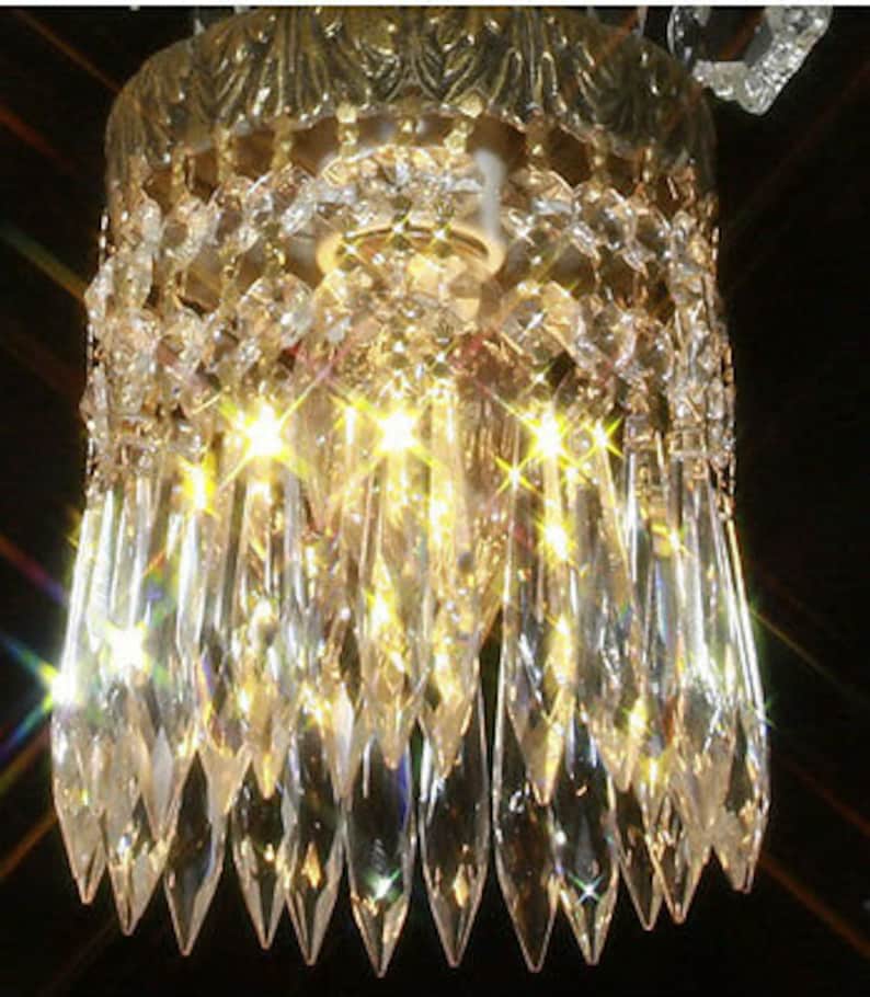 Vintage Rococo Crown Leaf Hanging Lamp Swag Plugin Crystal Pendant ...