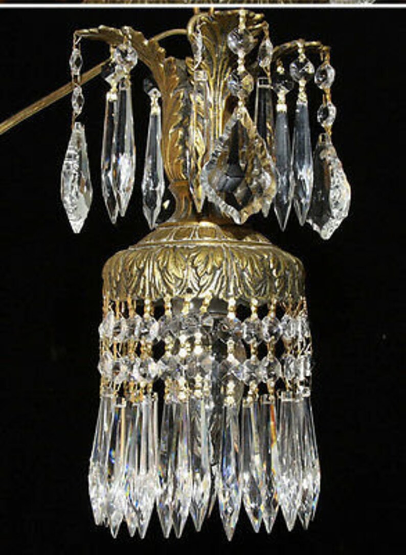 Vintage Rococo Crown Leaf Hanging Lamp Swag Plugin Crystal Pendant ...
