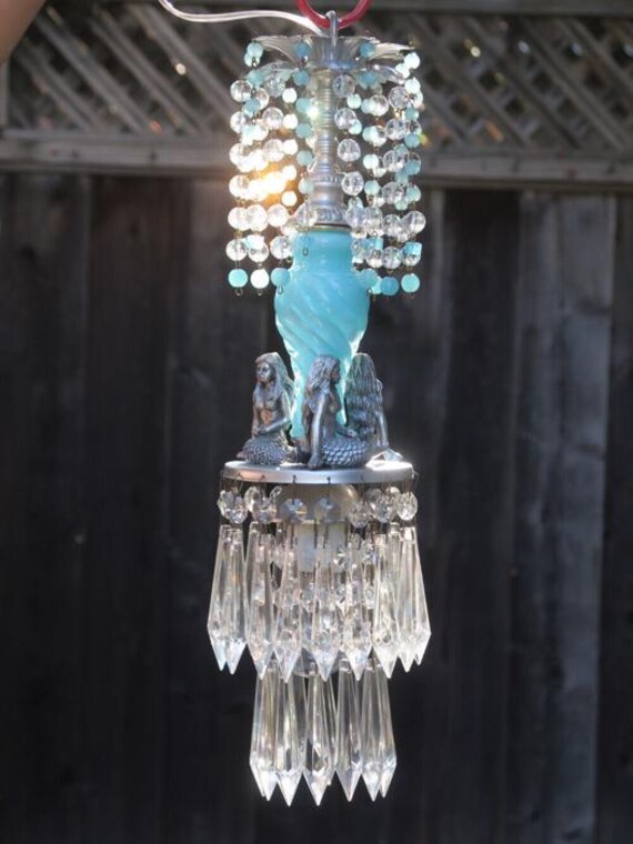 Mermaid Swag Lamp Chandelier Blue Glass Brass Silver … - Gem