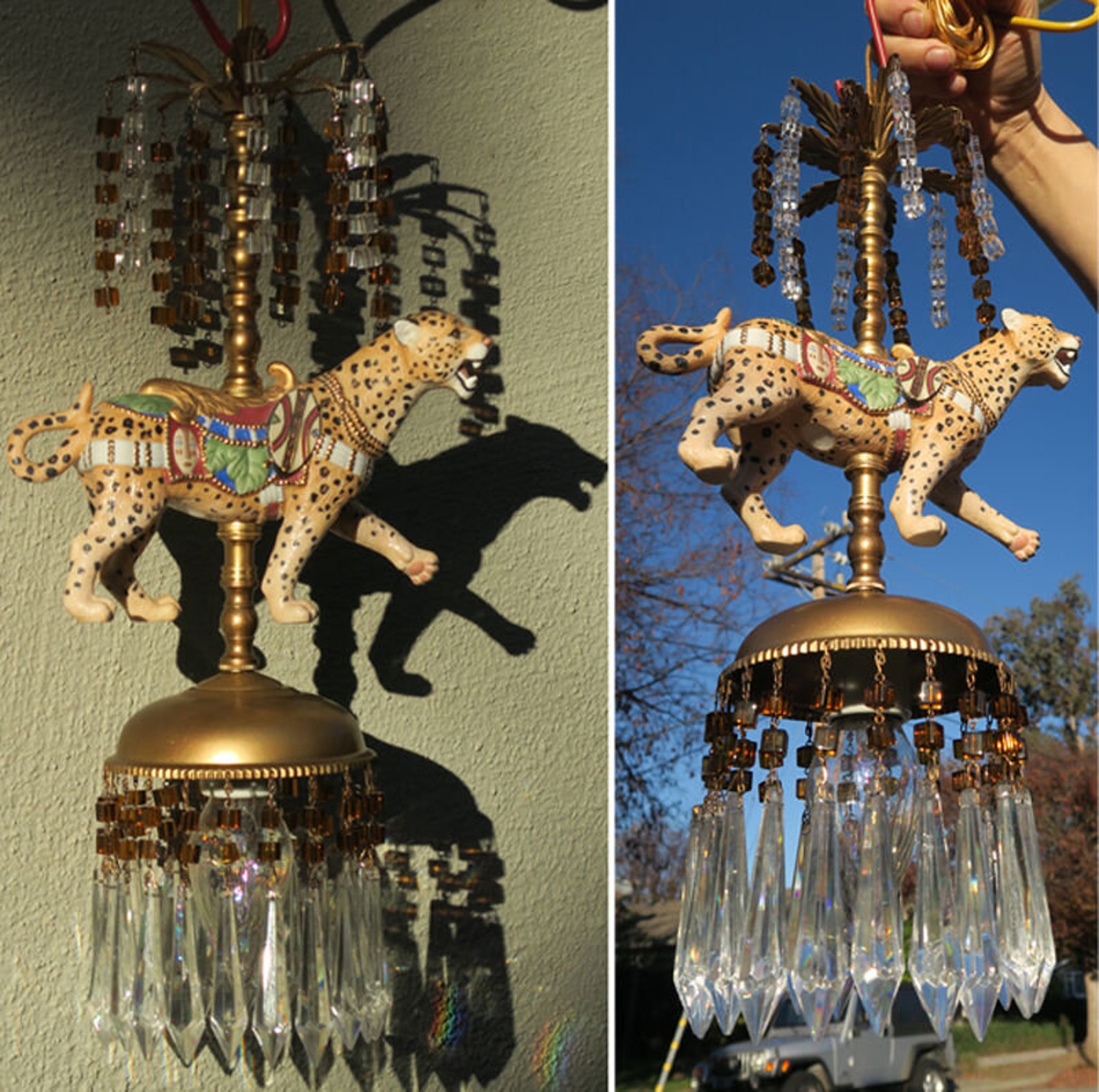 Porcelain Carousel Cheetah Lamp Swag Chandelier Vintage - Etsy