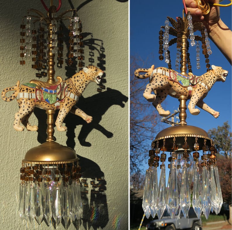 Porcelain Carousel Cheetah Lamp Swag Chandelier Vintage - Etsy