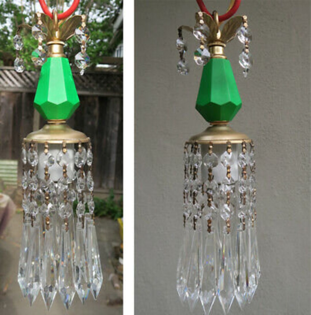 1 Opaque Lucite Emerald Forest Green Swag Lamp Chandelier Glass Crystal ...