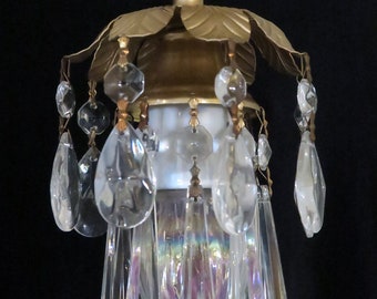 Mini SWAG Plugin Lamp Chandelier Crystal Prism Brass Tole Mini SWAG Plugin Lamp Chandelier Crystal Prism Brass Tole