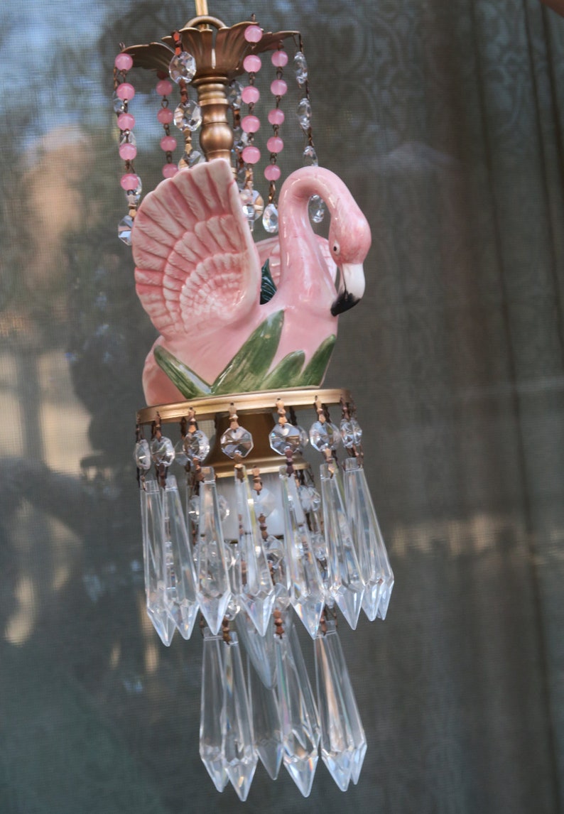 Tropical Pink Flamingo Porcelain Bird Ceiling Lamp Chandelier - Etsy