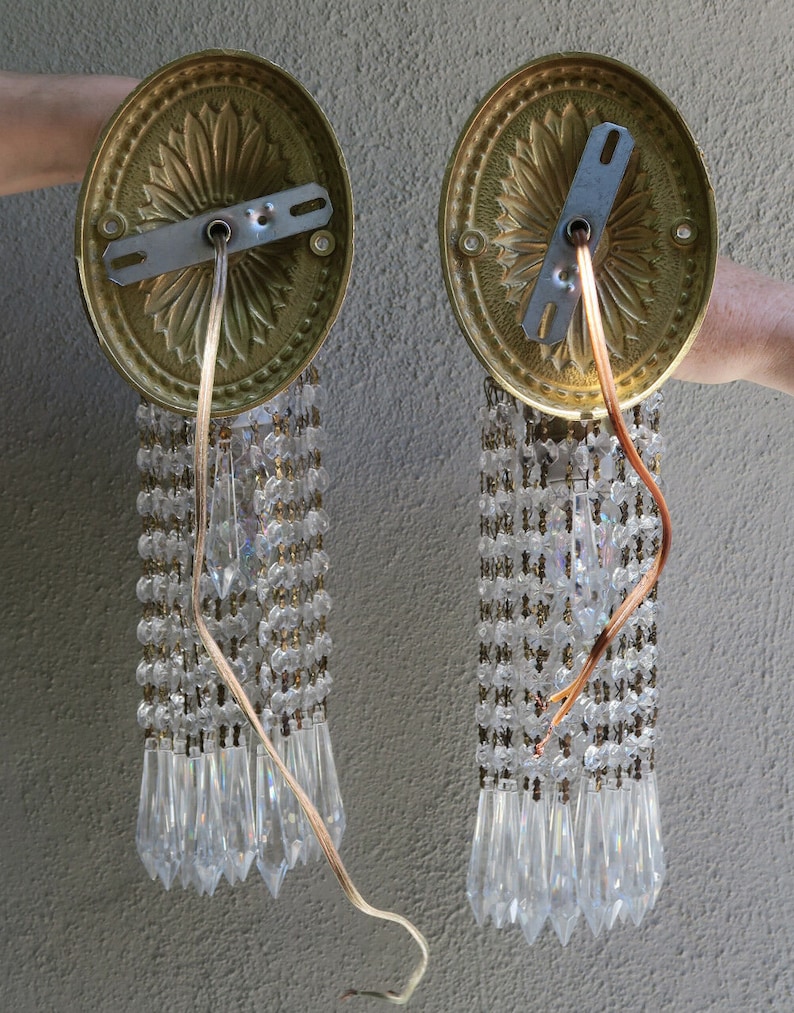 Vintage Sconces Brass Fountain Waterfall Lamp Crystal Glass - Etsy