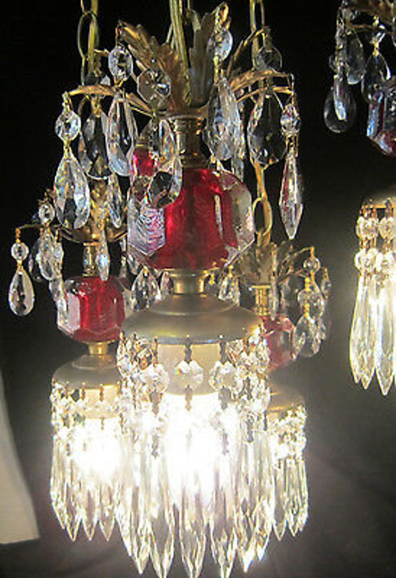 Ruby Red Swag Lamp Brass Tole 4 Light Hollywood Regency Lighting ...