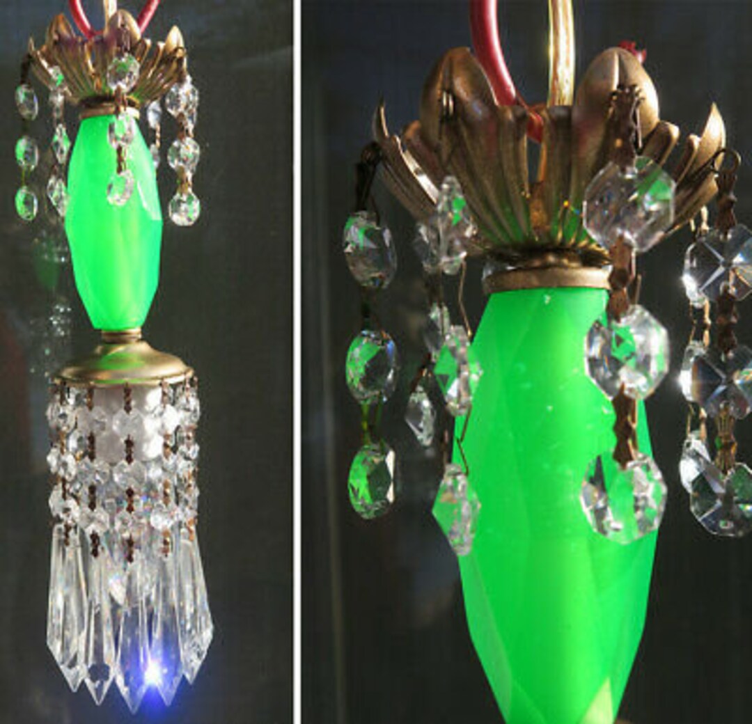 1 Lucite Emerald Glowing Green Swag Lamp Chandelier Crystal Clear Glass ...